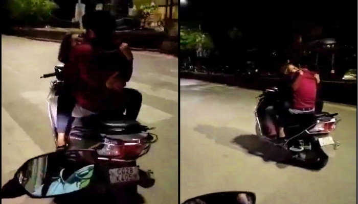 couple in bilaspur caught kissing on moving scooty video goes viral on social media Kissing ...