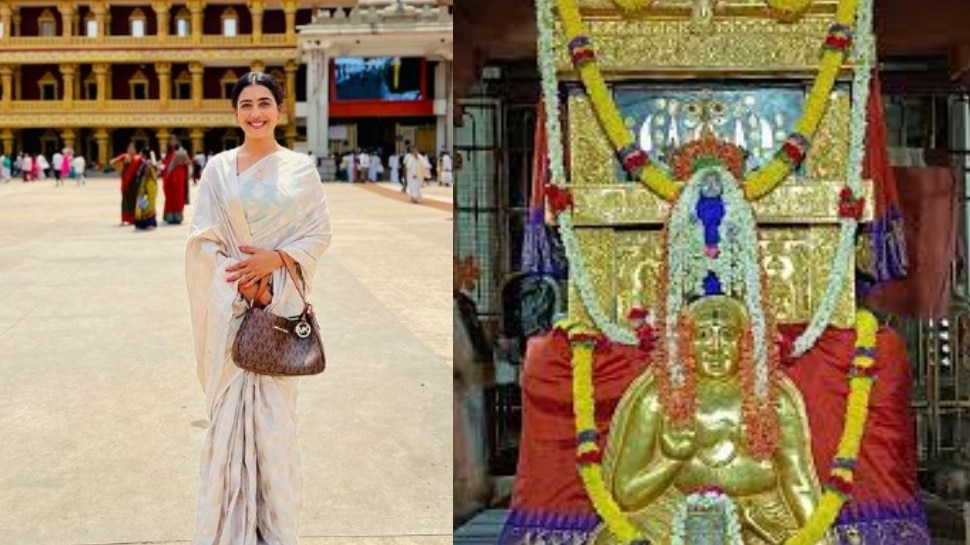 Actress Sara Annaiah visited Raya Temple In Saree | Sara Annaiah ...