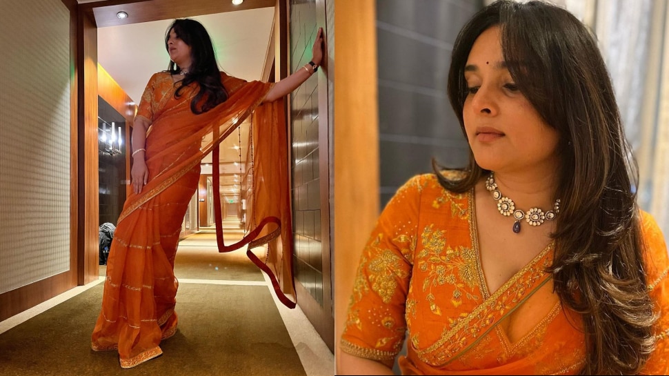 Sandalwood Queen Ramya Looking beautiful in an orange saree | ಕಿತ್ತಳೆ ...