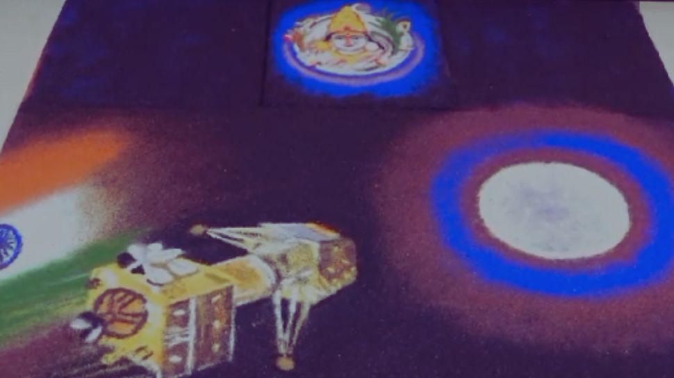 The artist who blossomed Chandrayaan 3 in Rangoli in Hubli ...