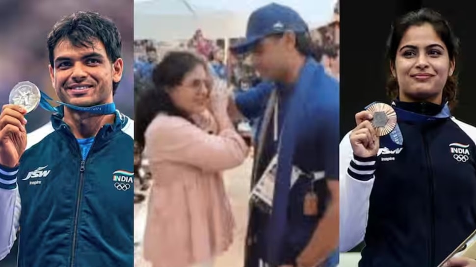 Viral Video: Manu Bhaker and her mother chat with Neeraj Chopra ... Viral Video: Manu Bhaker and her mother chat with Neeraj Chopra ...