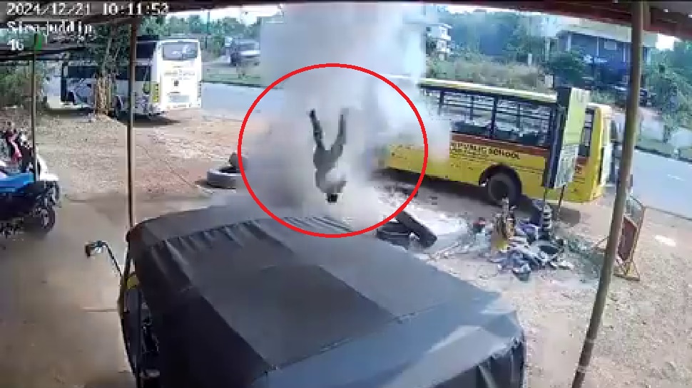 Viral Video: School bus tire bursts in Koteshwara Udupi; Video of young ...
