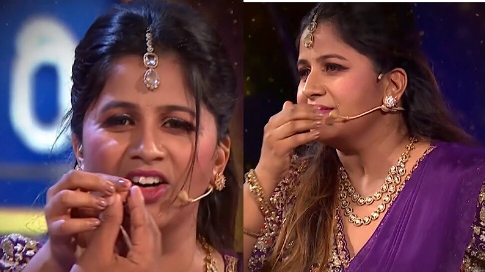 This Famous actor wearing ring to Anushree on the stage of Sarigamapa ...