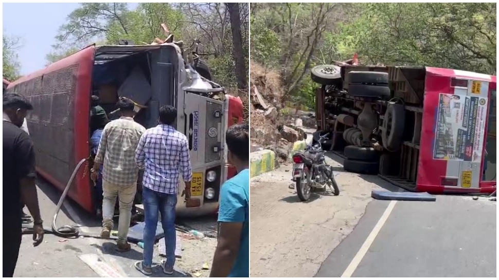ksrtc bus overturns in male mahadeshwara hill | ಮಲೆ ಮಹದೇಶ್ವರ ಬೆಟ್ಟದಲ್ಲಿ ...